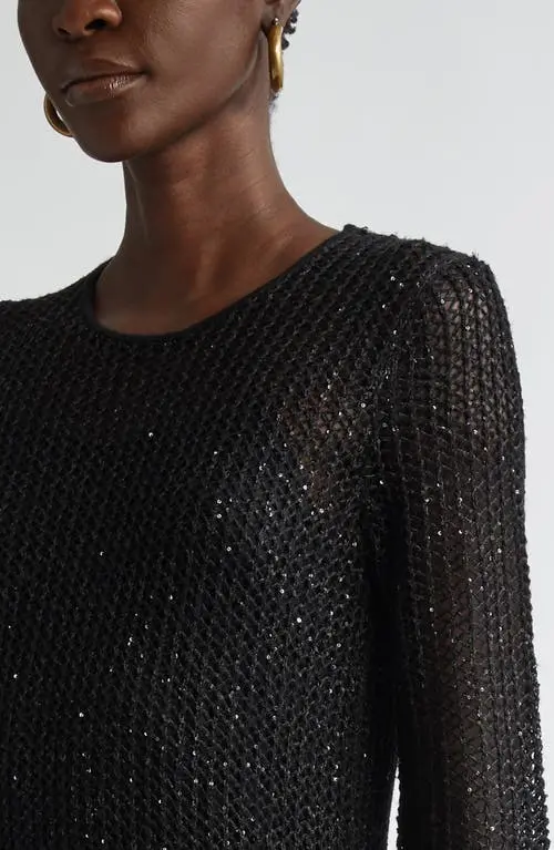 St. John Sequin Mesh Knit Gown - Black