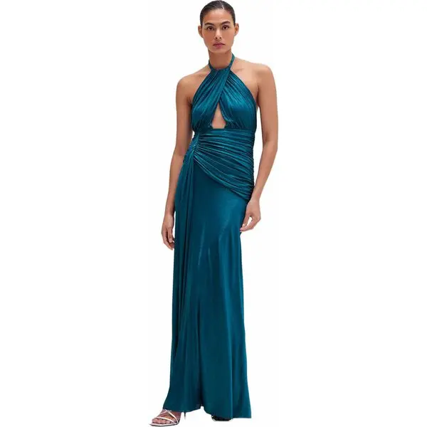 PatBO Metallic Jersey Halterneck Maxi - Emerald