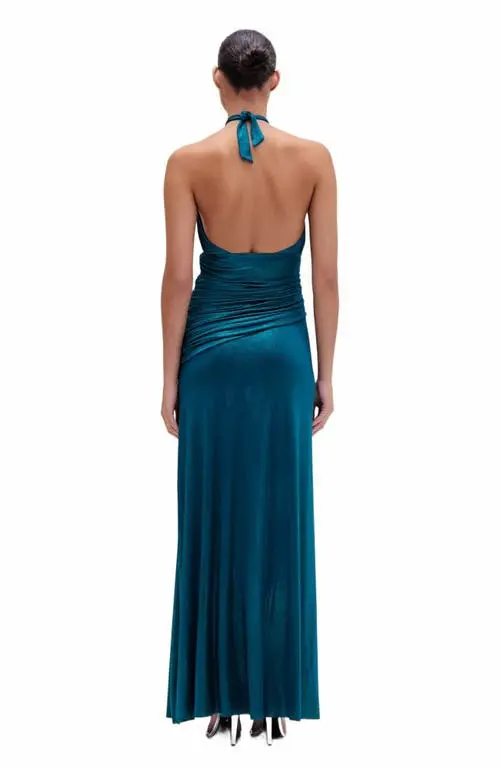 PatBO Metallic Jersey Halterneck Maxi