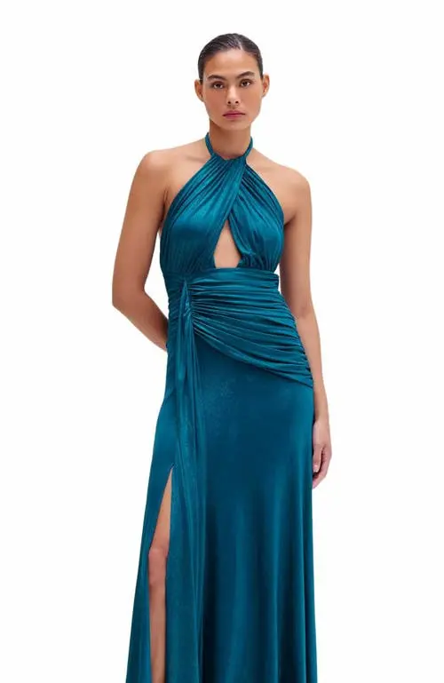 PatBO Metallic Jersey Halterneck Maxi