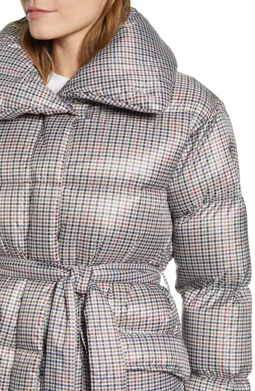 Bernardo Print Belted Puffer Coat