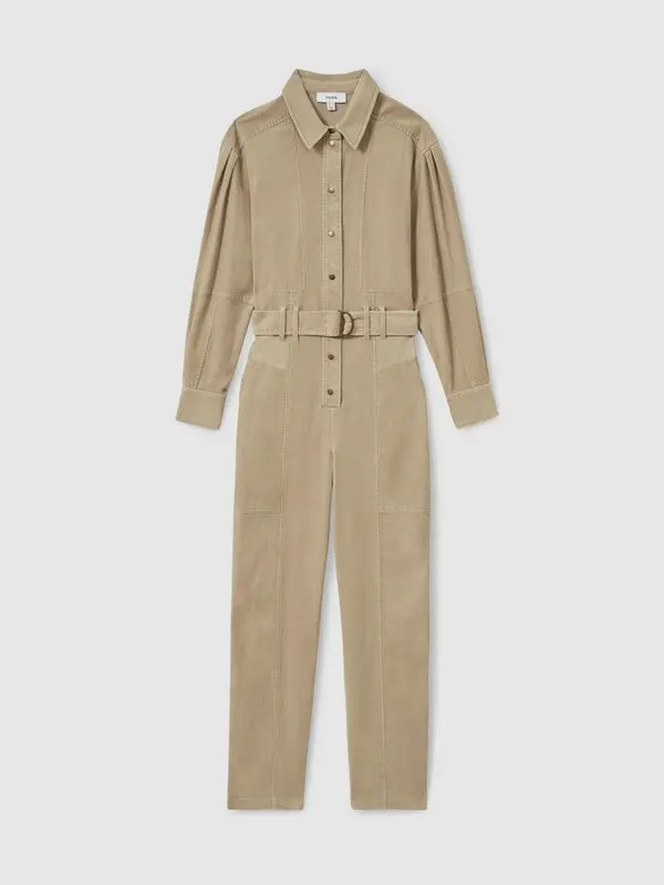 REISS Mara Cotton Corduroy Tapered Jumpsuit