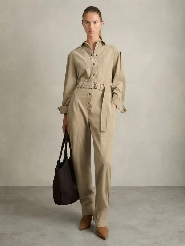 REISS Mara Cotton Corduroy Tapered Jumpsuit