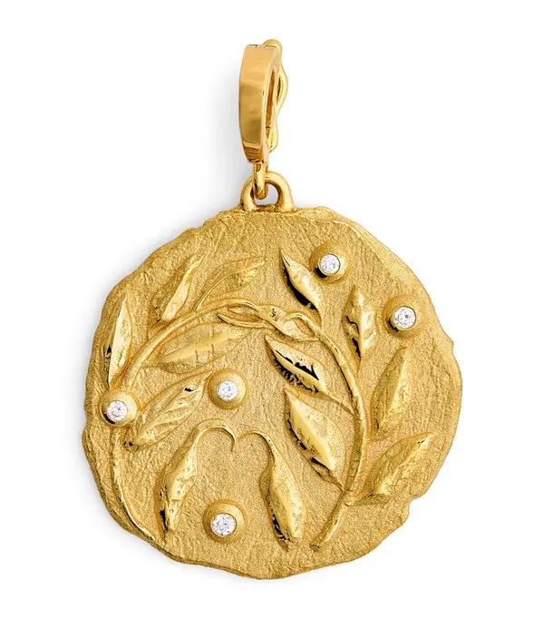 AZLEE Large Olive Branch Coin Charm - Gold