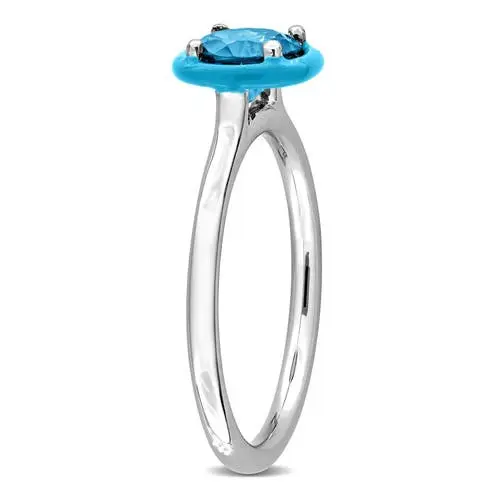 JULIANNA B. Gemstone And Enamel Solitaire Ring - Blue Topaz/sterling Silver