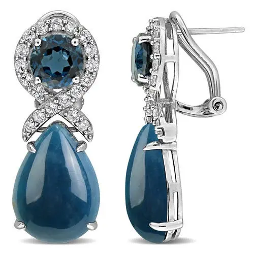 JULIANNA B. Gemstone Drop Halo Earrings - Blue Topaz