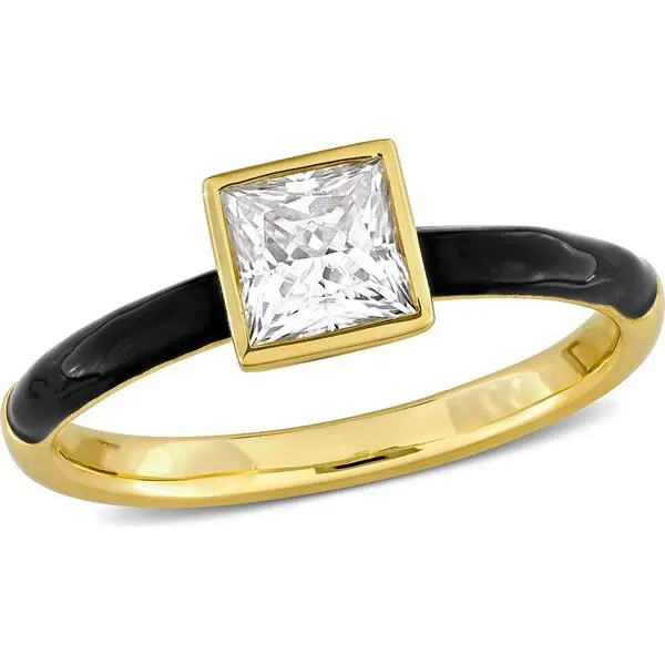 JULIANNA B. Moissanite & Black Enamel Ring - Yellow-plated Silver