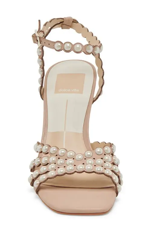 Dolce Vita Pearly Bead Ankle Strap Sandals - Light Blush Leather