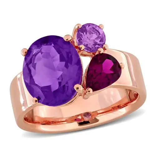 JULIANNA B. Gemstone Multi-shape Three-stone Ring In Plated Sterling Silver - Amethyst/rose-plated