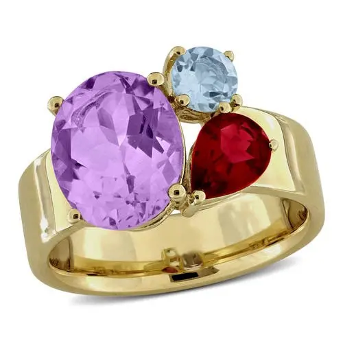 JULIANNA B. Gemstone Multi-shape Three-stone Ring In Plated Sterling Silver - Pink Amethyst/yellow-plated
