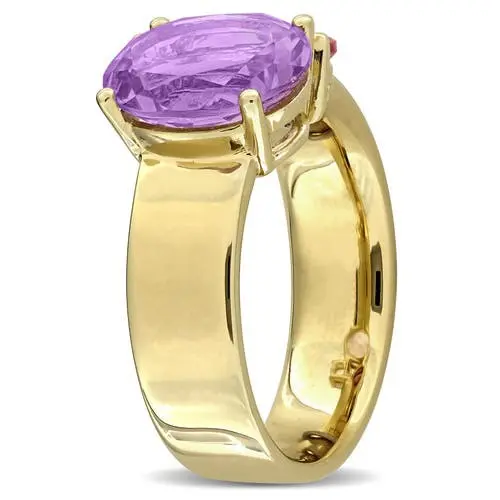 JULIANNA B. Gemstone Multi-shape Three-stone Ring In Plated Sterling Silver - Pink Amethyst/yellow-plated