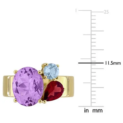 JULIANNA B. Gemstone Multi-shape Three-stone Ring In Plated Sterling Silver - Pink Amethyst/yellow-plated