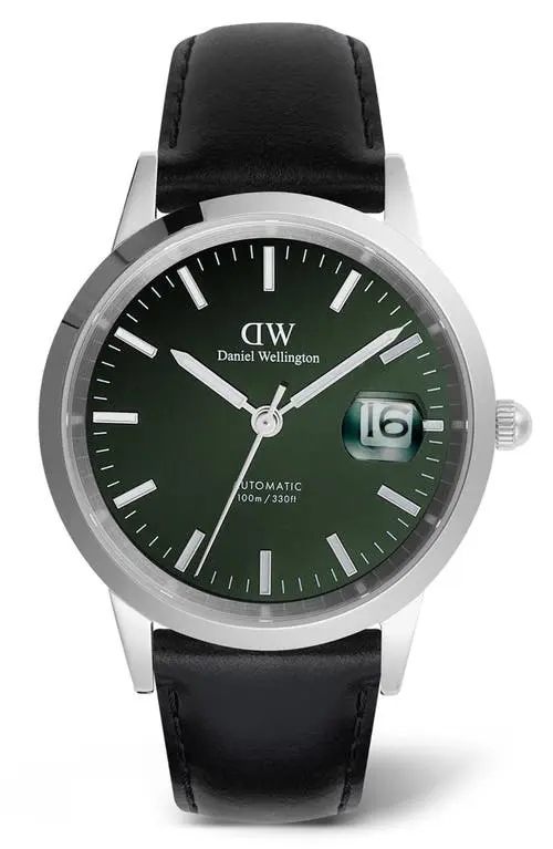 DANIEL WELLINGTON Automatic Leather Strap Watch - Silver