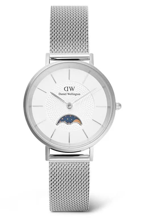 DANIEL WELLINGTON Petite Moonphase Mesh Strap Watch - Silver
