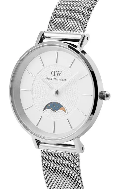 DANIEL WELLINGTON Petite Moonphase Mesh Strap Watch - Silver