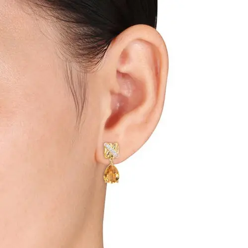 JULIANNA B. Gemstone And Diamond Pear Drop Earrings In 14k Gold - Citrine/gold
