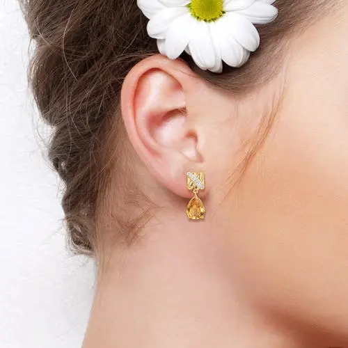JULIANNA B. Gemstone And Diamond Pear Drop Earrings In 14k Gold - Citrine/gold