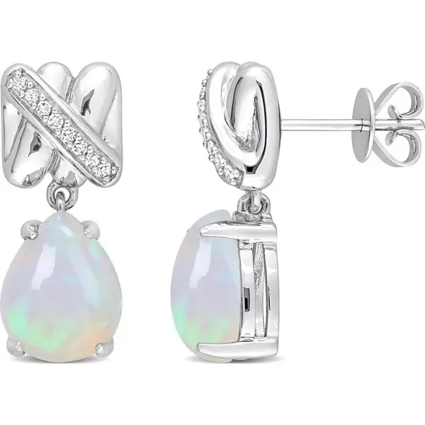 JULIANNA B. Gemstone And Diamond Pear Drop Earrings In 14k Gold - Opal/white Gold