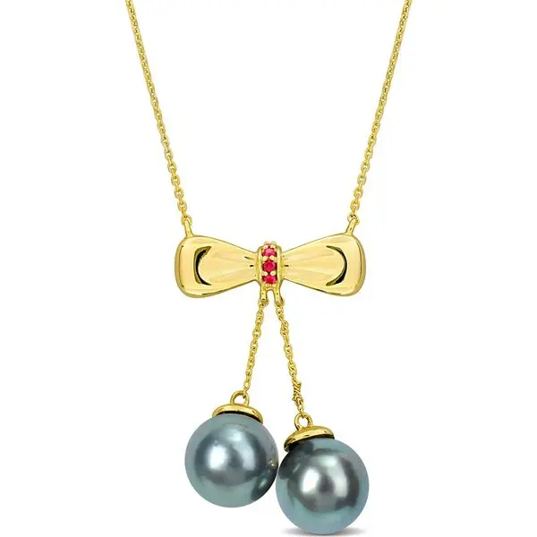 JULIANNA B. 10k Yellow Gold Tahitian Pearl And Gemstone Necklace - Ruby