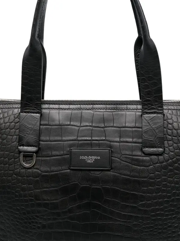 Dolce & Gabbana Crocodile-embossed Leather Tote Bag - Black