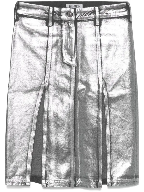 Attico Coated Denim Midi Skirt - Silver