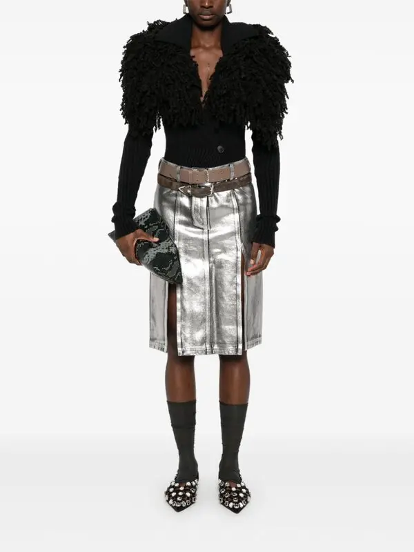 Attico Coated Denim Midi Skirt