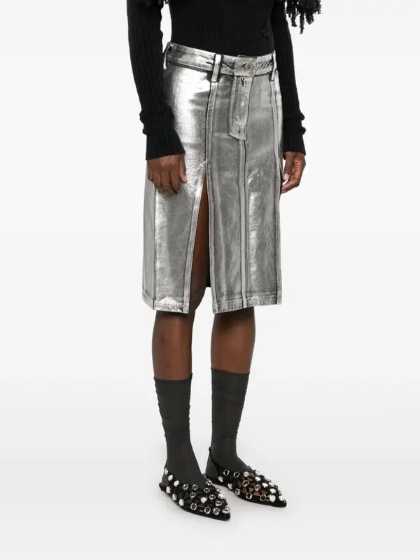 Attico Coated Denim Midi Skirt