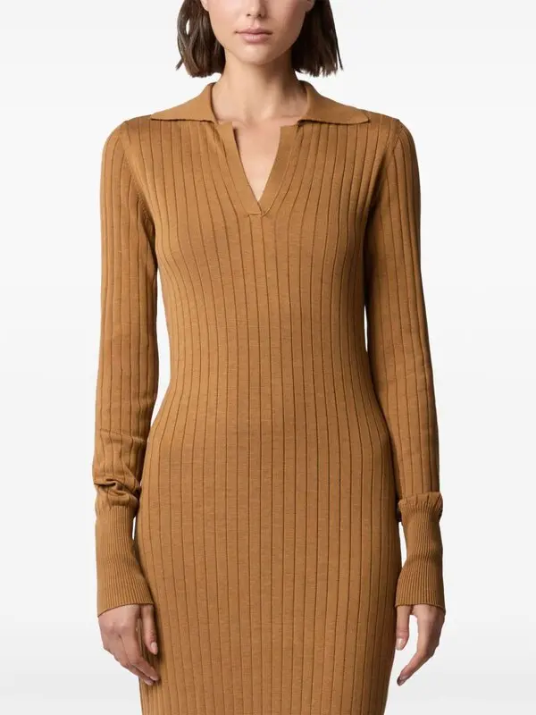 Tod'S V-Neck Ribbed Midi Dress In Brown - 8% Off | Editorialist