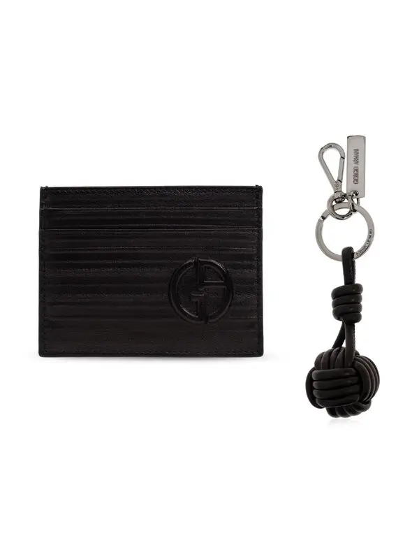 Giorgio Armani Card Holder And Keychain Set In Black - 25% Off