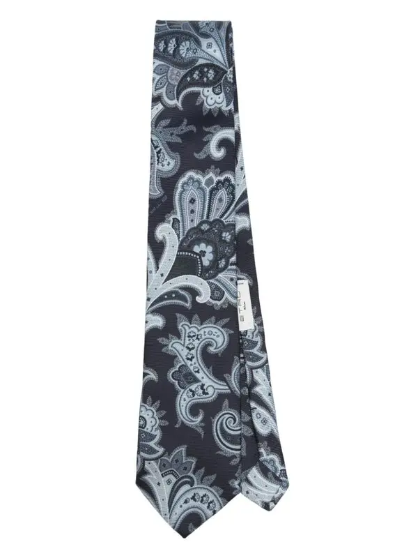 Etro Paisley Silk Neck Tie - Blue