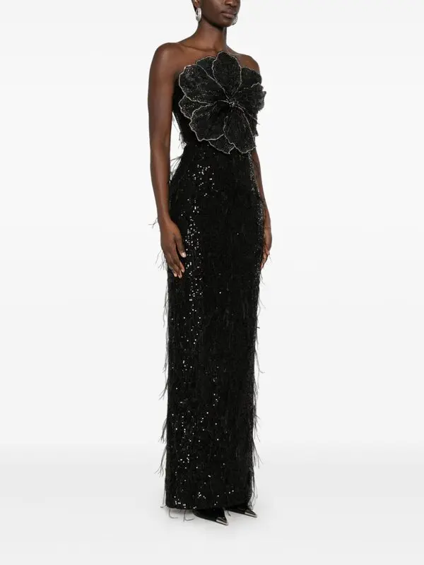 NISSA Floral-appliqué Sequined Maxi Dress
