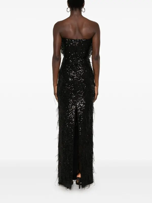 NISSA Floral-appliqué Sequined Maxi Dress