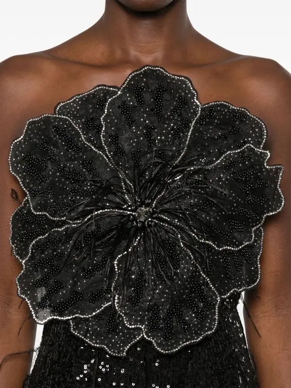 NISSA Floral-appliqué Sequined Maxi Dress