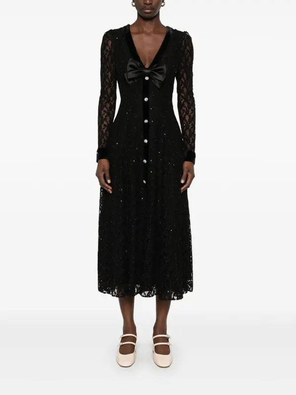 NISSA Crystal-embellished Lace Midi Dress