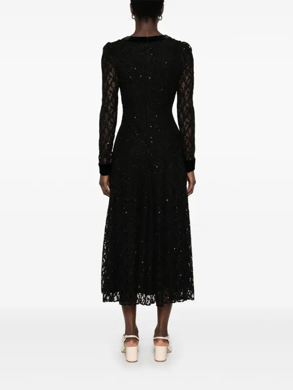 NISSA Crystal-embellished Lace Midi Dress