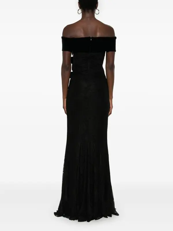 NISSA Bow-detail Lace Off-shoulder Maxi Dress