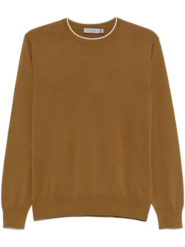 Canali Contrasting Trim Sweater - Brown