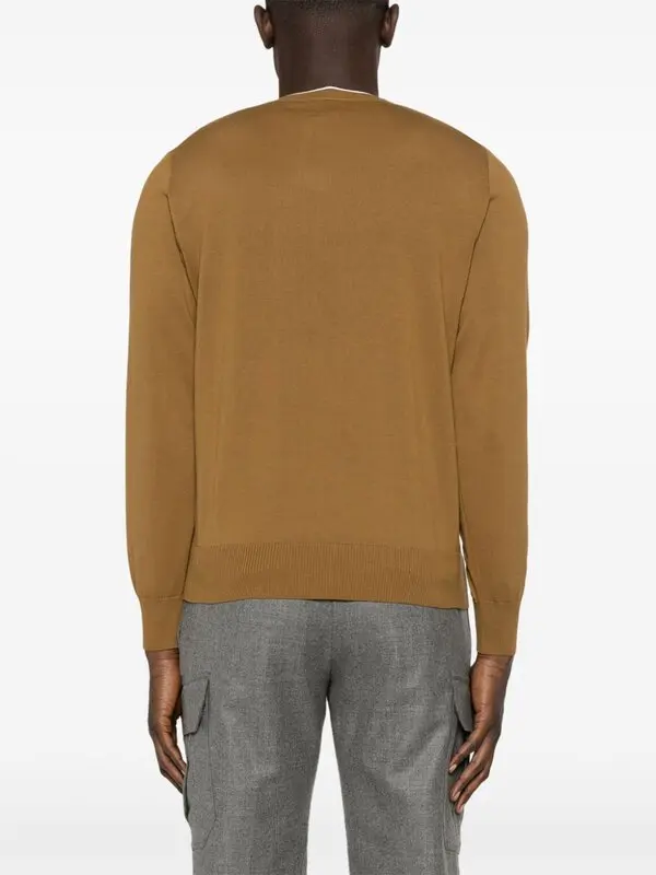 Canali Contrasting Trim Sweater - Brown