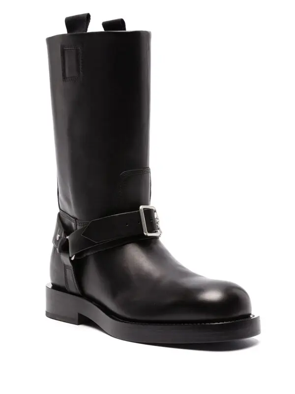 Burberry Buckled Leather Knee-high Boots - Black
