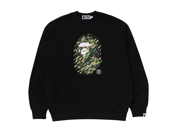 A BATHING APE Abc Camo Ape Head Relaxed Fit Crewneck Sweatshirt - Black