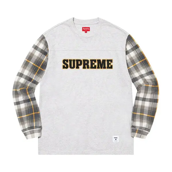 Supreme Plaid Sleeve Long-sleeve Top - Grey
