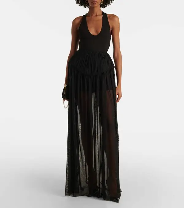 David Koma Jersey And Chiffon Gown