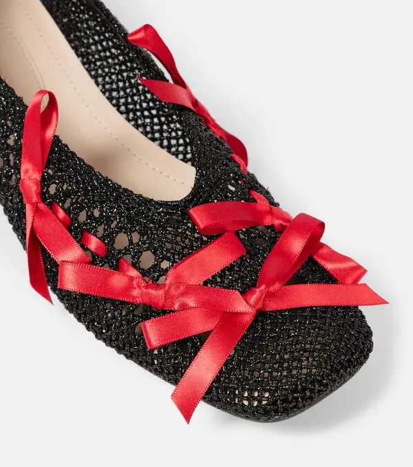 Simone Rocha Red Bow-detail Crochet Ballet Flats