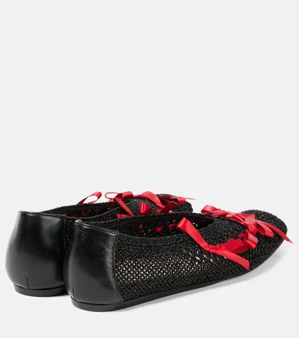 Simone Rocha Red Bow-detail Crochet Ballet Flats