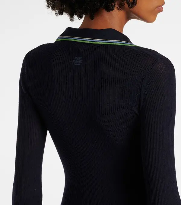 Etro Printed Wool And Cotton Polo Sweater - Blue