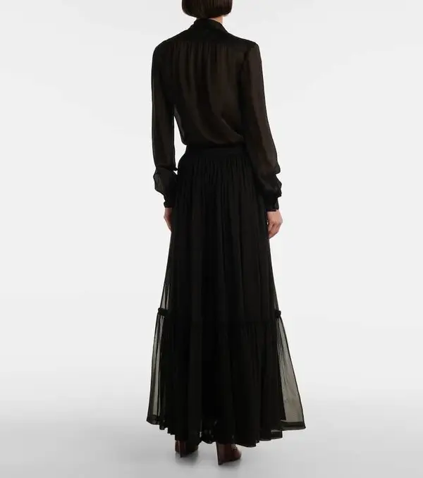 Saint Laurent Ruffled Silk Maxi Skirt