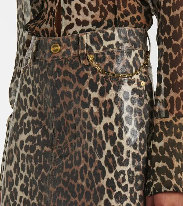 GANNI Leopard-print Denim Skirt