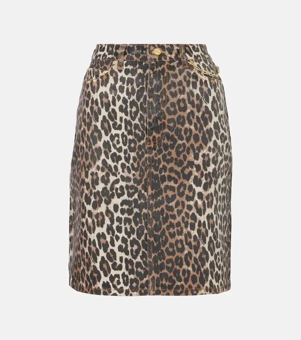 GANNI Leopard-print Denim Skirt - Brown