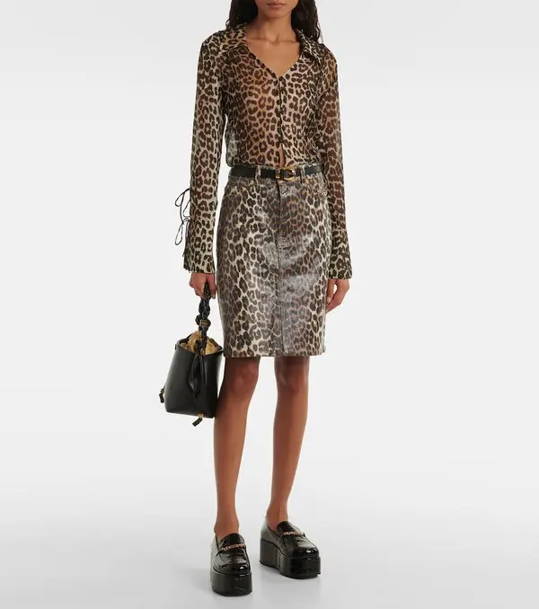 GANNI Leopard-print Denim Skirt