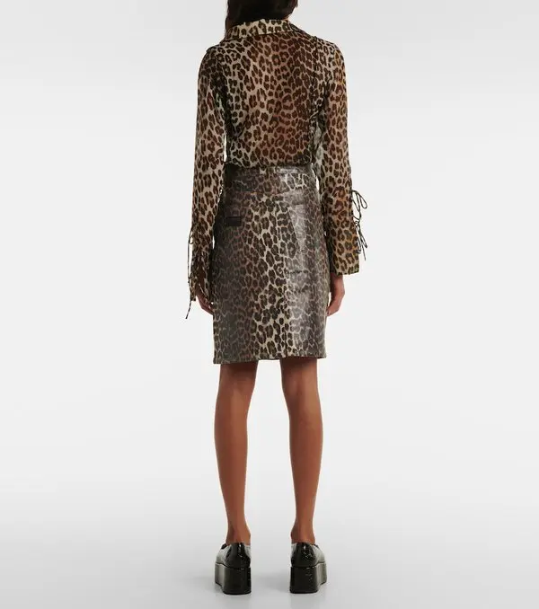 GANNI Leopard-print Denim Skirt